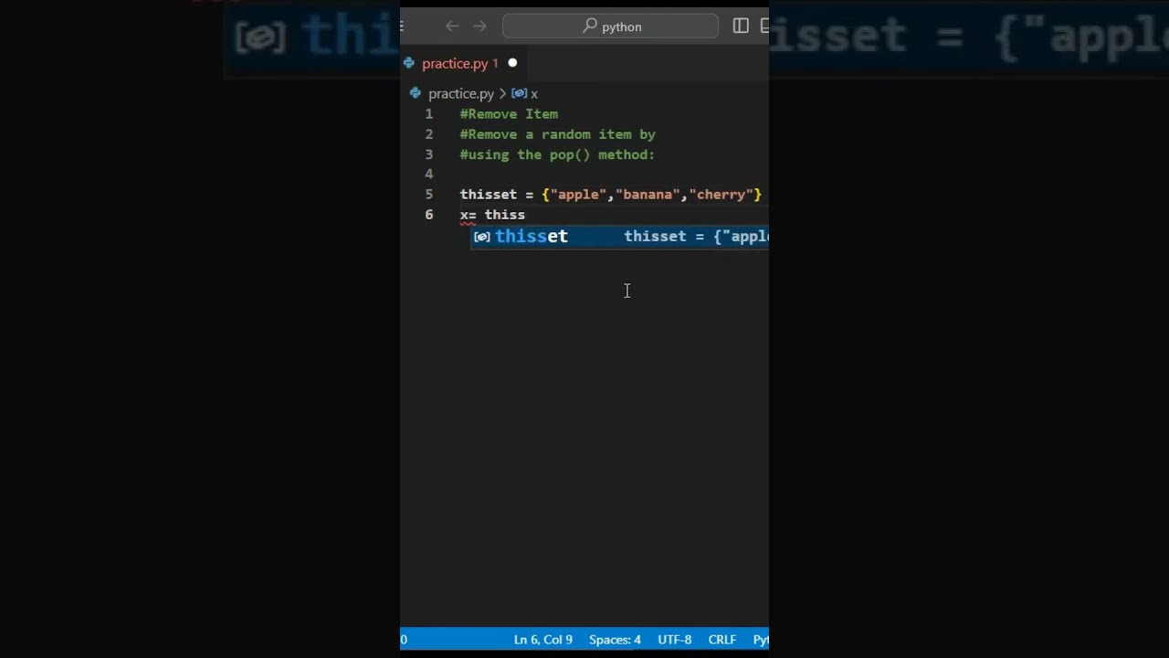 Remove Item #python #pythoncoding #pythonprogramming #code #programming