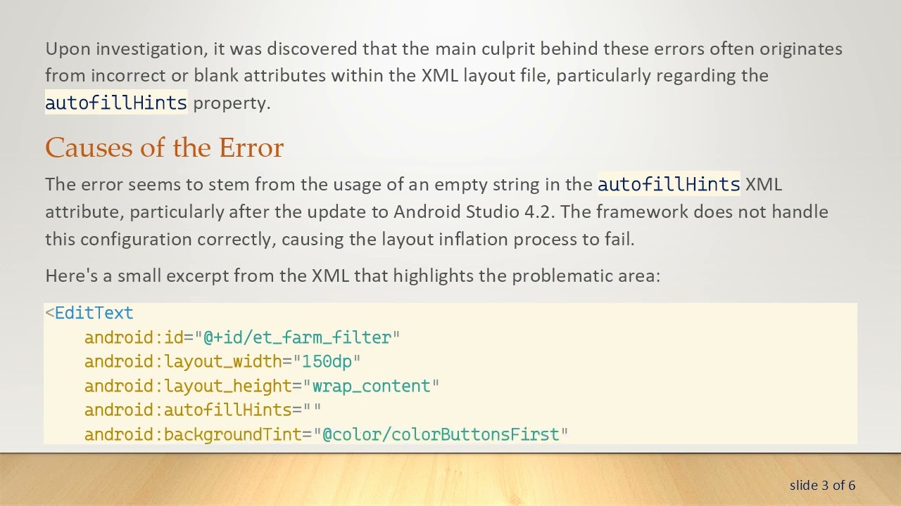 Fixing the Error while inflating layout in Android Studio