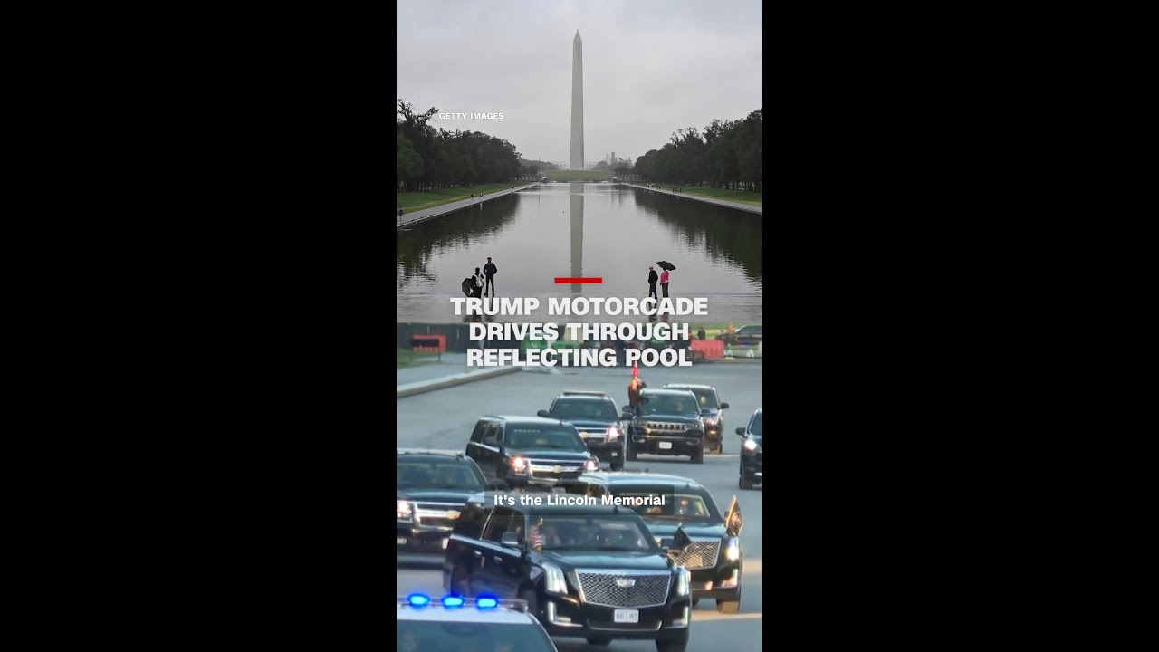 Trump motorcade drives through reflecting pool