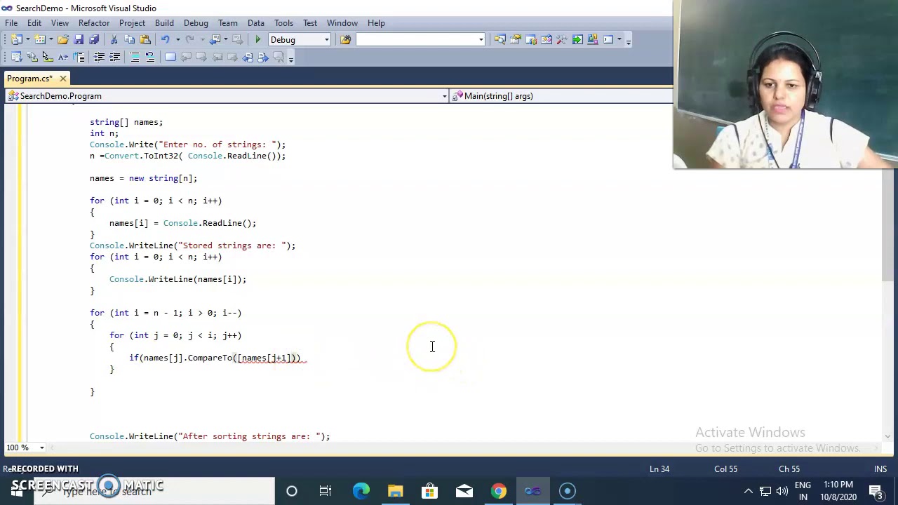 Sort Strings Using Bubble Sort method