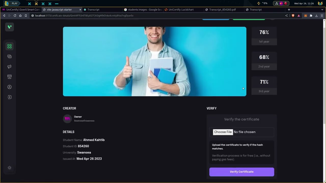 UniCertify: A Framework for Verifying Academic Certificates Based on Blockchain and IPFS