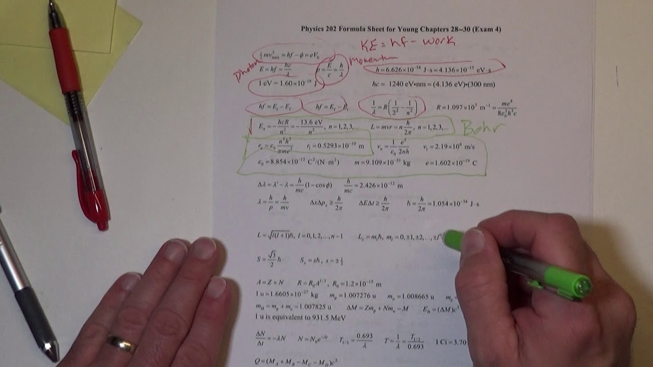 Exam 4 equation sheet for physics 202