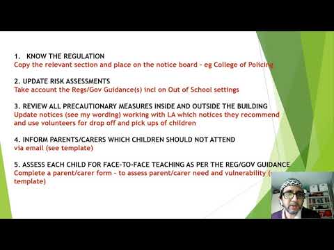 A BULLET POINT SUMMARY OF THE PRACTICAL STEPS FOR MADRASSAHS TO TAKE BEFORE OPENING.