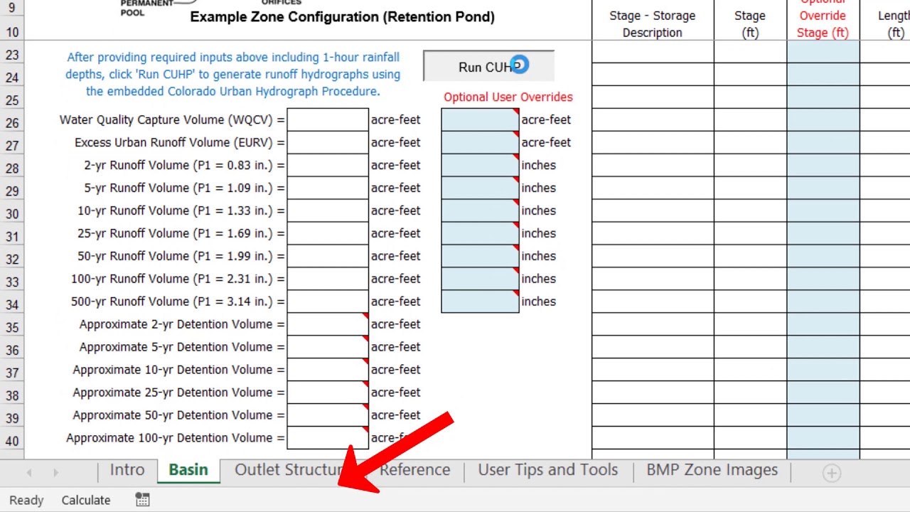 MHFD-Detention: Basin worksheet, Example Part 1