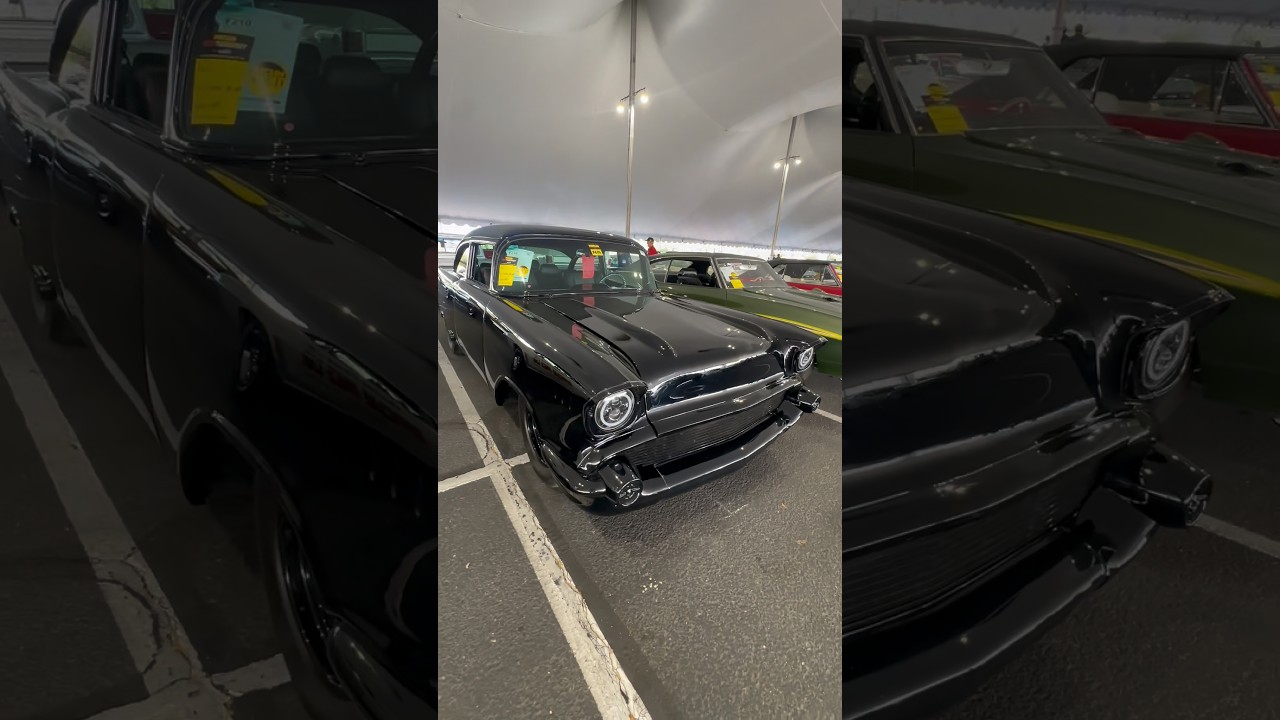 Murdered out 57’ Chevy! #gm #custom #restored #classic #dragcar #mecumauctions #musclecar#blackedout