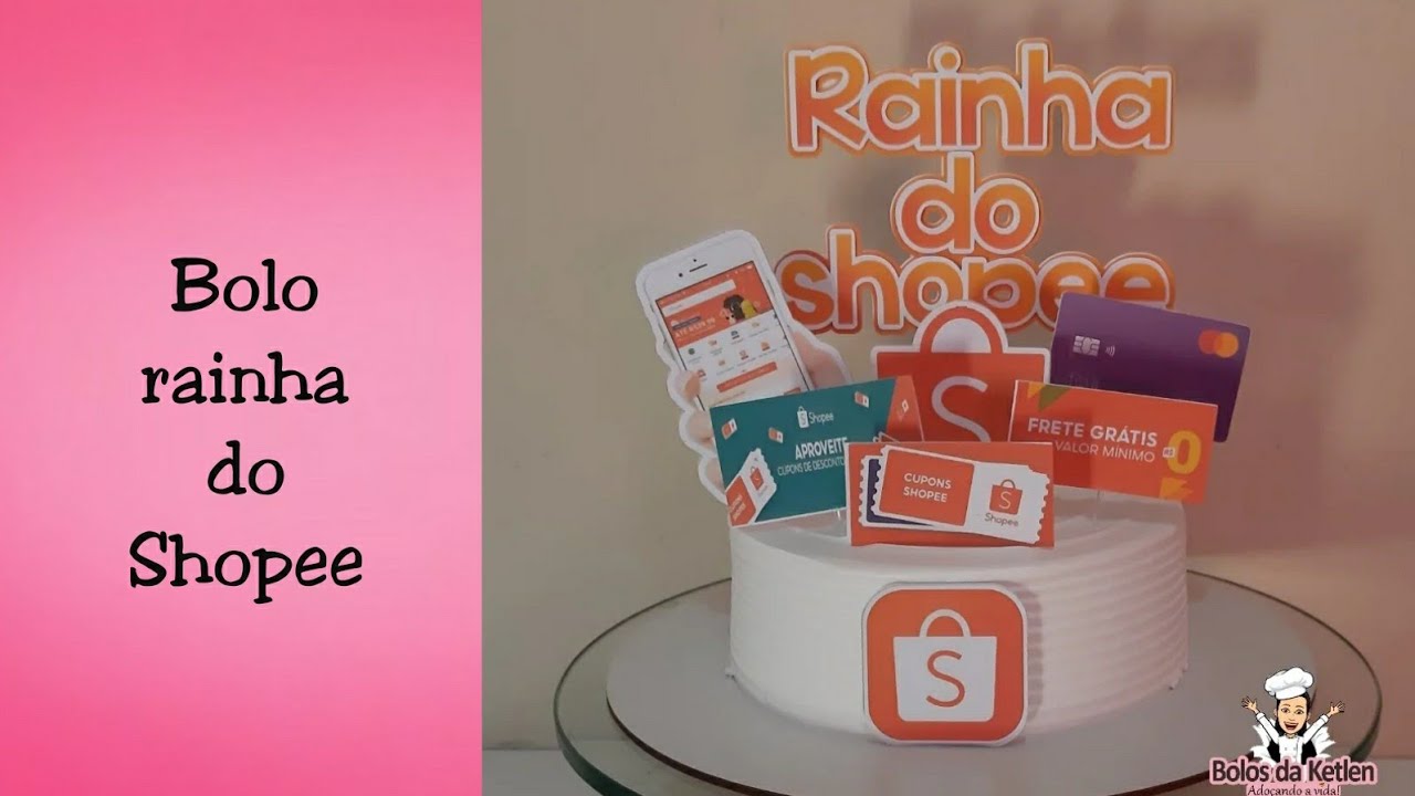 Bolo Rainha do Shopee | Redondo | Topper | 1 kg | 10 fatias | Compras | Aniversário | Leite ninho.