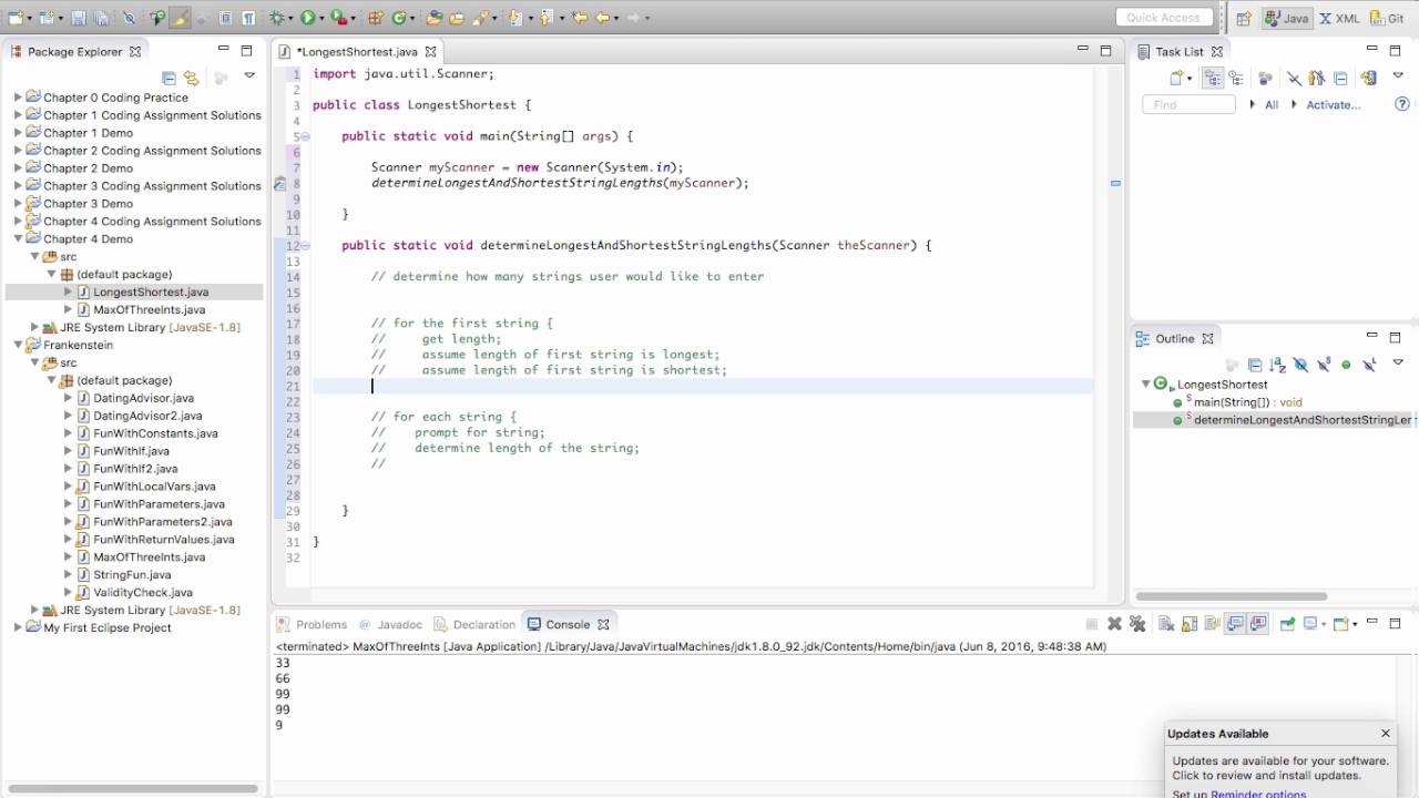 Tutorial: Java Chapter 4 Demo - LongestShortest