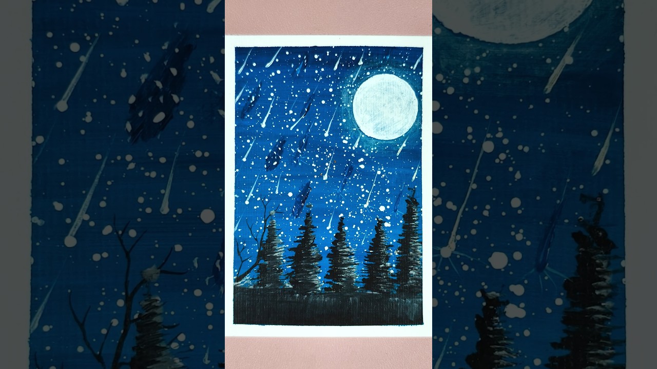 Shooting Star | Shooting Star in Starry Sky | Easy Acrylic Painting Ideas