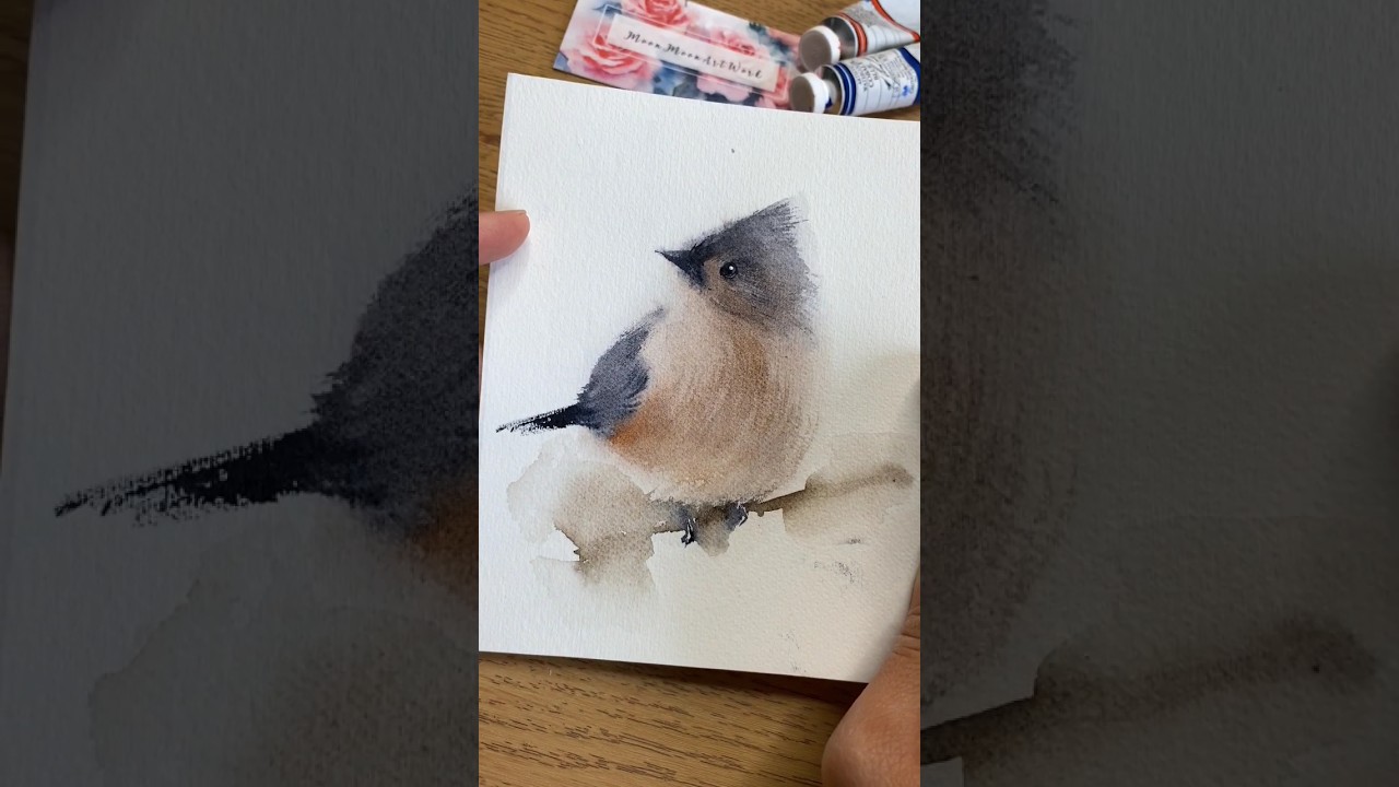 💡5 mins little bird Watercolor painting #watercolor #watercolortutorial