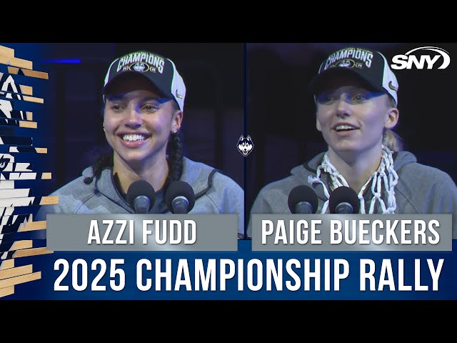 Azzi Fudd takes the stage at UConn 2025 NCAA championship rally, sends humble message to Huskies ...