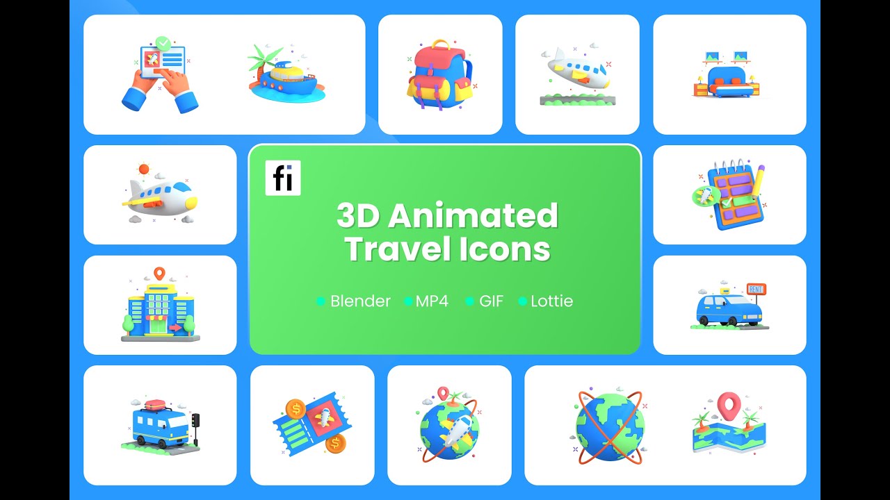 3D Animated Trip Icon Set