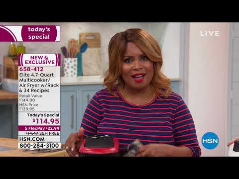 Elite 4.7Quart Multicooker/Air Fryer with Rack and 34 Re...