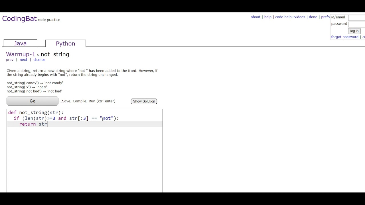 Warmup-1 (not_string) Python Tutoriall || Codingbat.com