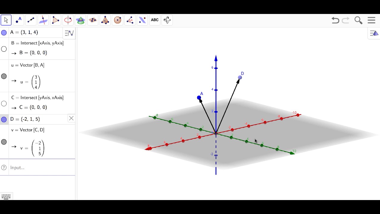 Plotting Points and Vectors in 3d with Geogebra