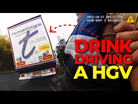 Driving a HGV over FOUR TIMES the drink drive limit | Lorry almost topples over onto police car