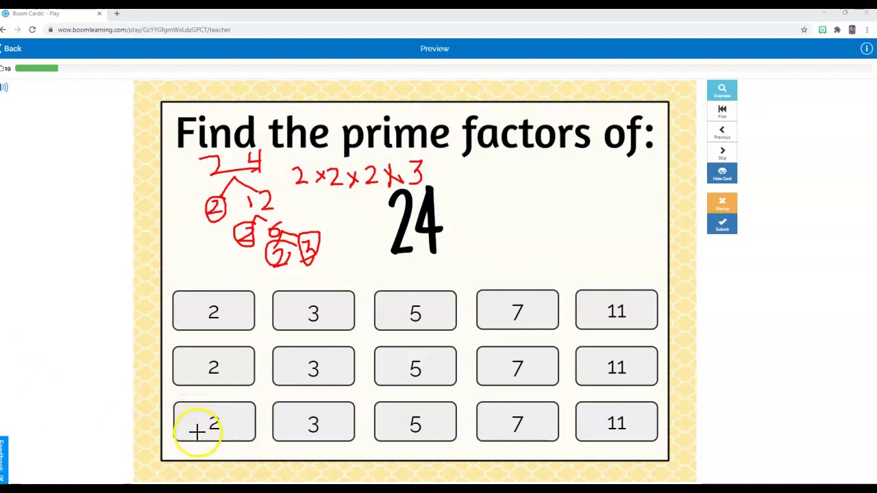 Prime Factorization Boom Card instructions