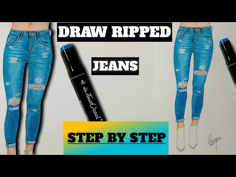 Ripped Jeans Drawing Step by Step – I'm Youtuber – Follow my videos to ...