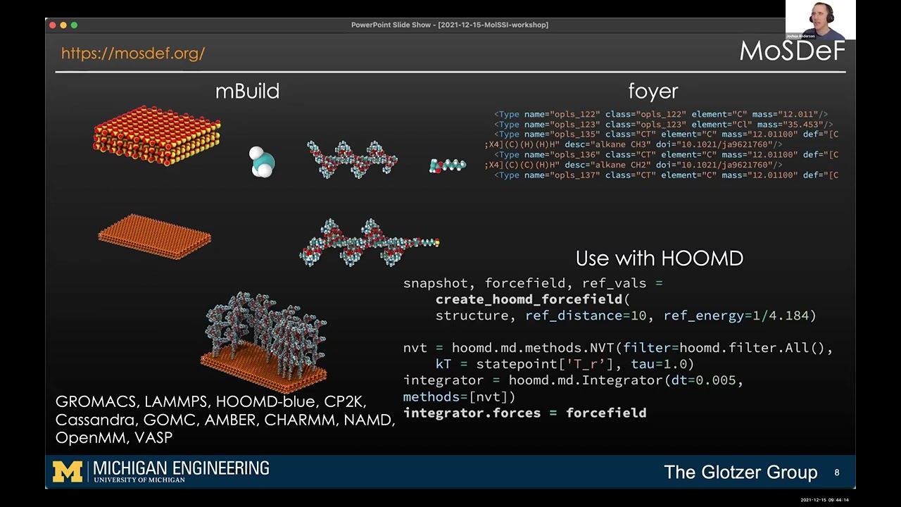 20 A Python Interface for MD and MC Particle Simulations on GPUs: HOOMD-Blue v3.0, Joshua Anderson