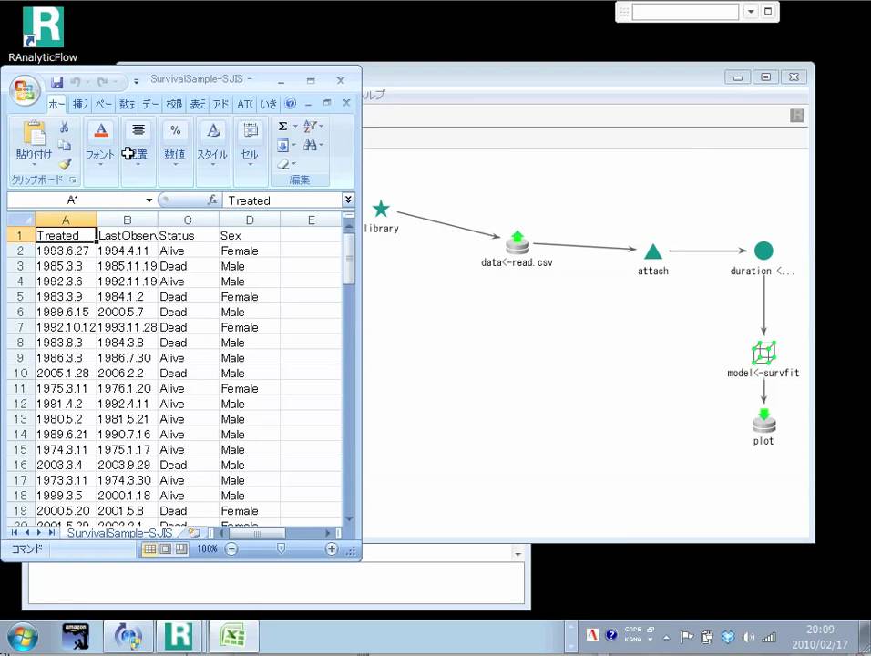 Using R analyticflow for a simple survival analysis