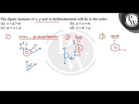 The dipole moment of \( o, p \) and \( m \)-dichlorobenzene will be in the order : \( \mathrm{P}...