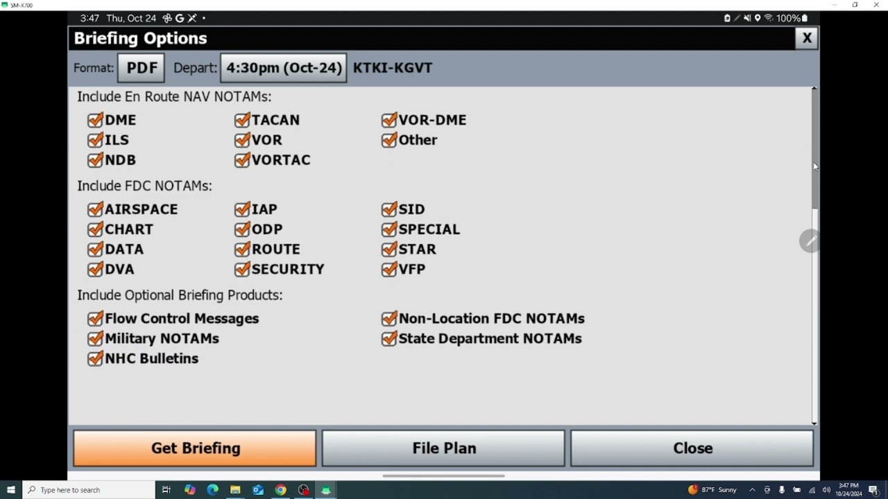 Quick Tip - PDF flight briefings