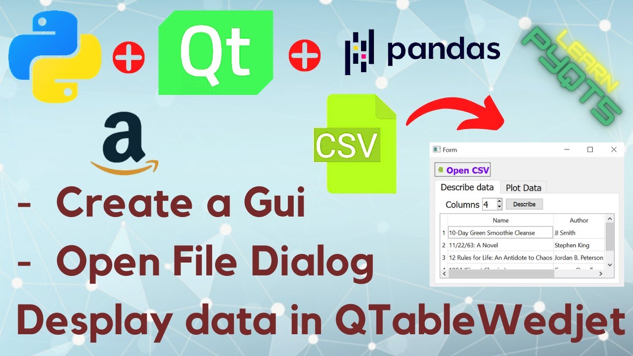 How to display data in Qtablewidget from CSV | example project Pyqt5 Python pandas Data Science  #1