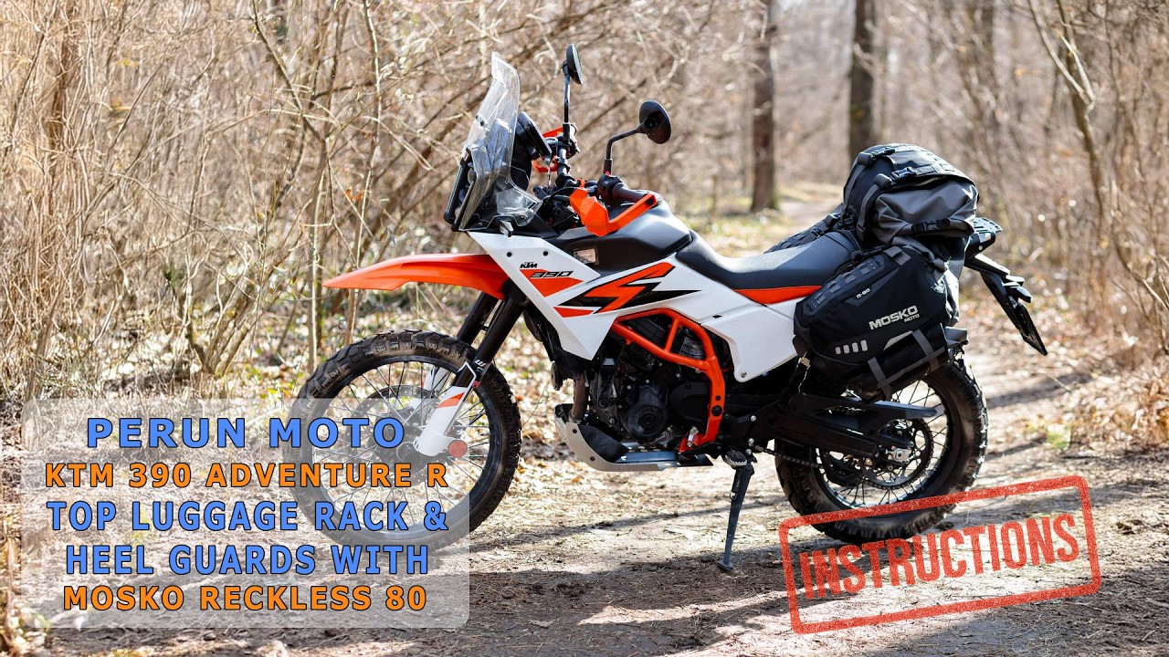 Mosko Moto Reckless 80 on KTM 390 Adventure R with Perun Moto Top Rack & Heel Guards