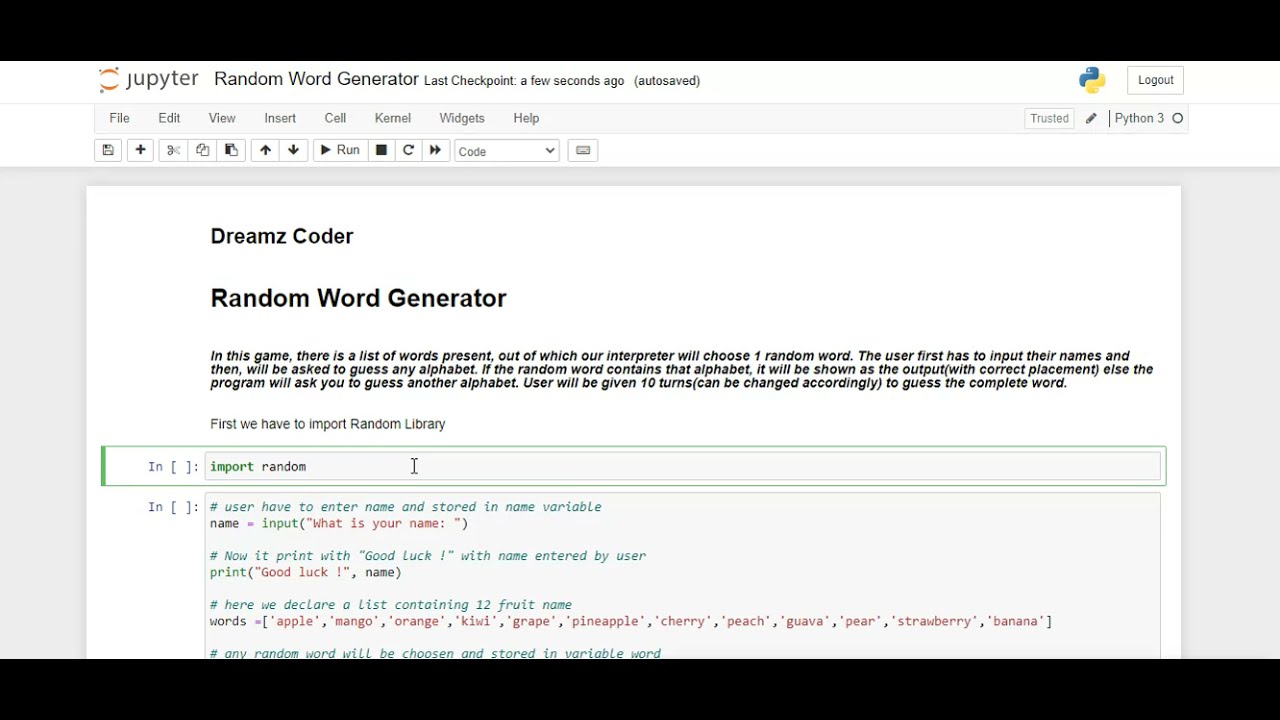 Random word generator| Python| Project| Beginner