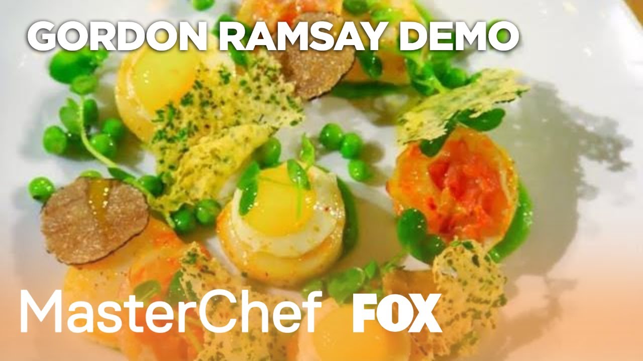 Gordon Demonstrates How To Cook Pan Seared Scallops With Pea Purée | MASTERCHEF
