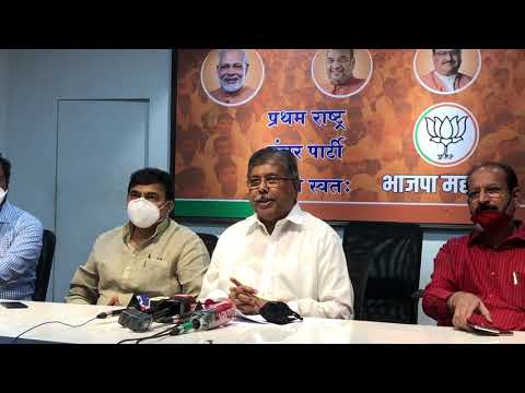 Shri Chandrakant Dada Patil interacting with media at Maharashtra BJP head office, Mumbai