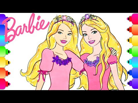 Barbie Ballerina Princess Twins Glitter Coloring Page | Barbie Coloring Book