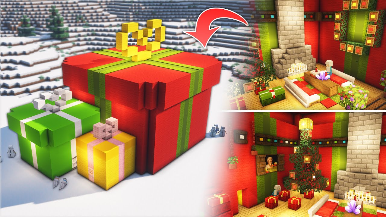 ⛏️ Minecraft Tutorial :: Christmas Gift Box Shaped House 🎁🎄 [마인크래프트 ...