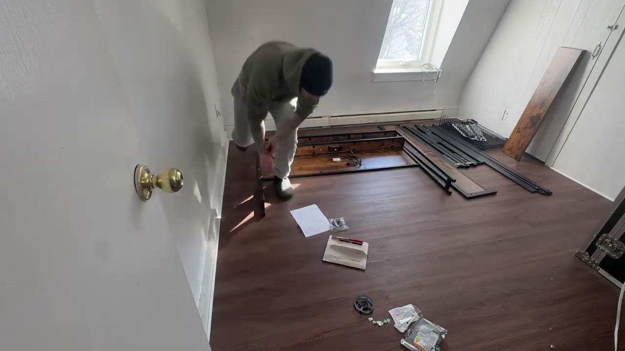 Lifezone Queen Bed Frame with 2-Tier Storage Headboard putting together