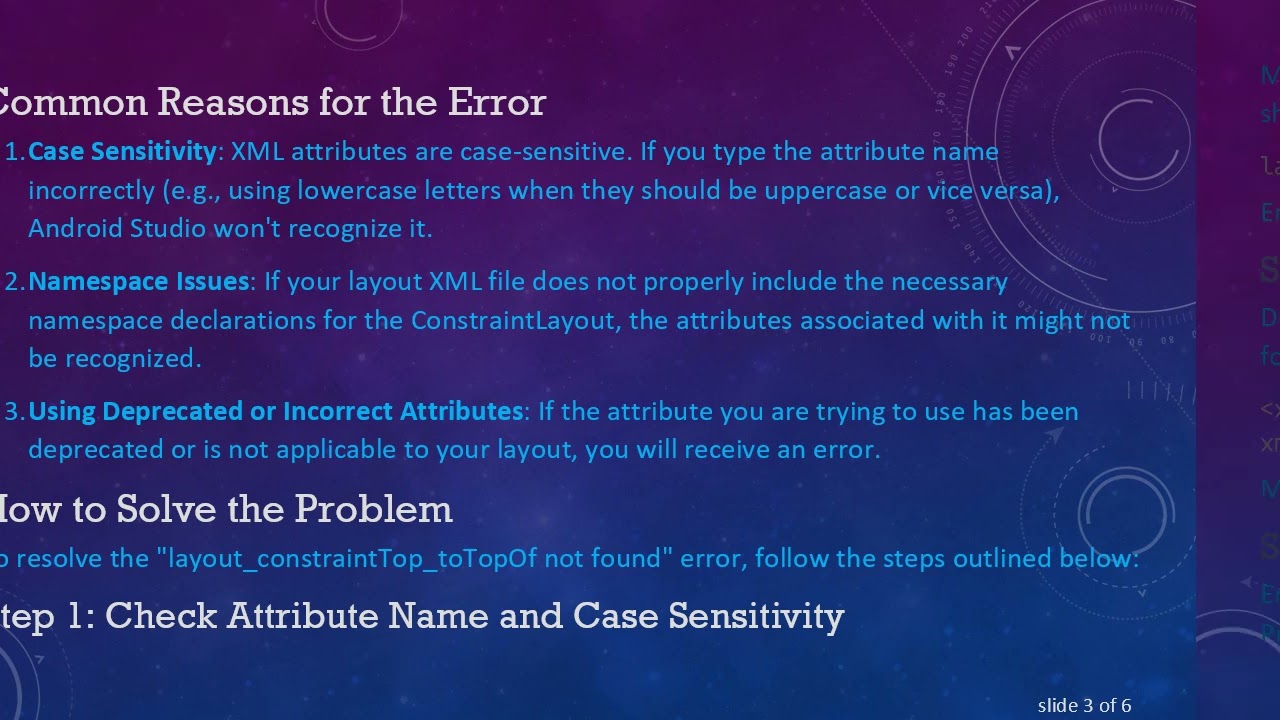 Solving the attribute layout_constraintTop_toTopOf not found Error in Android Studio