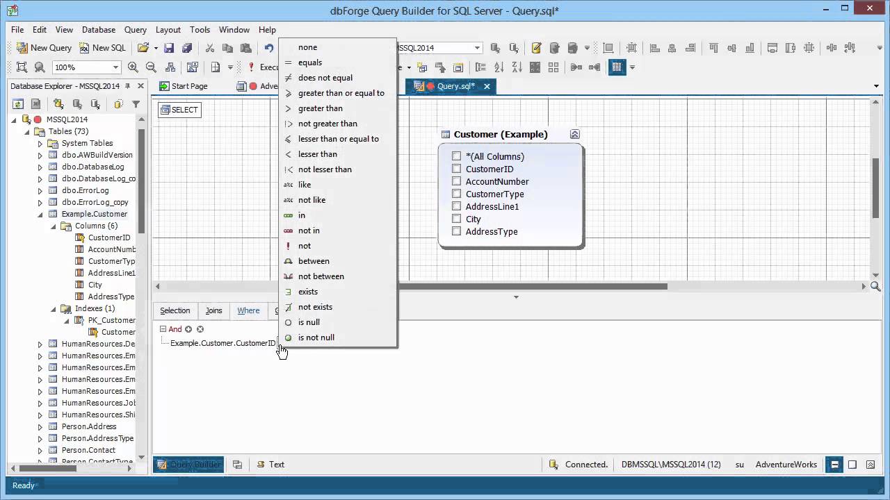 Designing SQL DELETE Query using SQL Server Query Builder