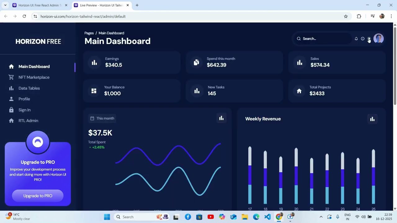 Horizon UI React Admin Dashboard | FREE Professional Admin Template (2025 Tutorial)