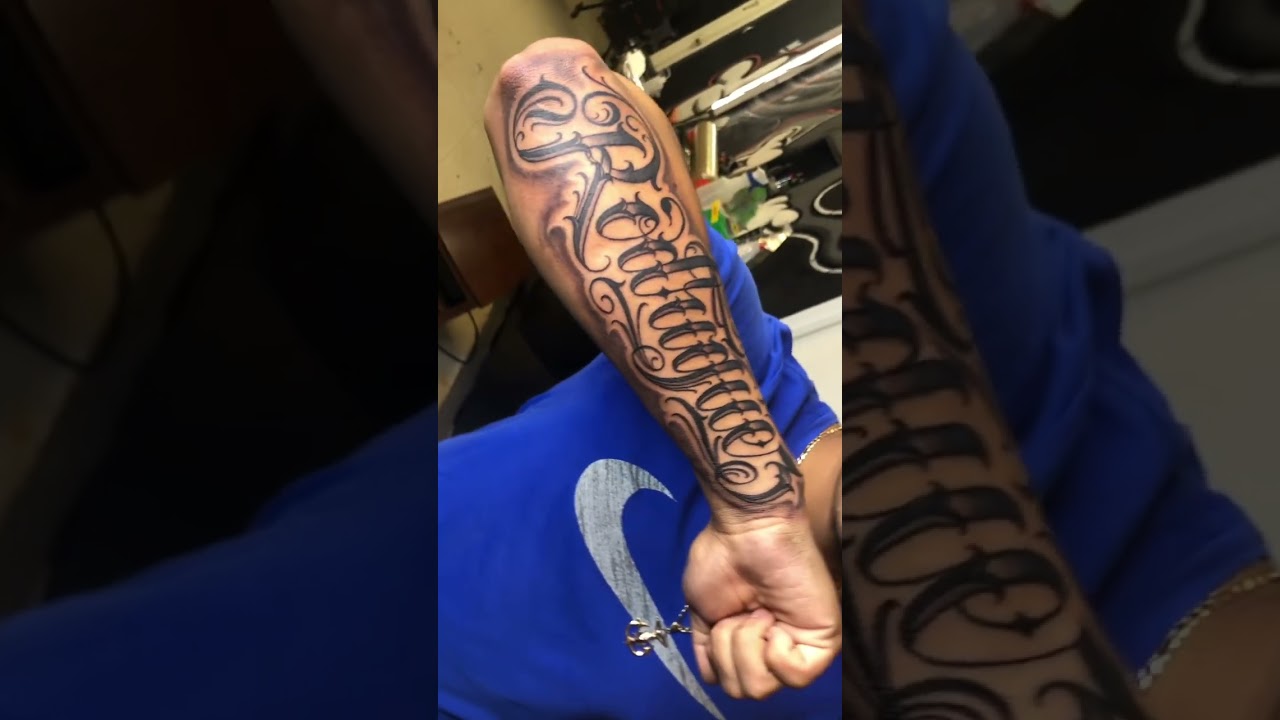 Custom Last Name Lettering On The Forearm. #tattoo #lettering #art #style #shorts #fyp