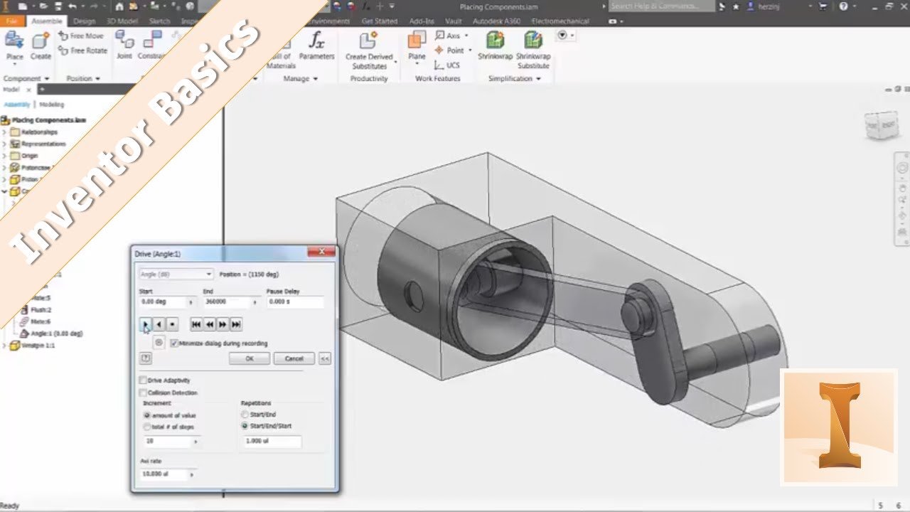 Inventor 101: Driving Motion with Assembly Constraints