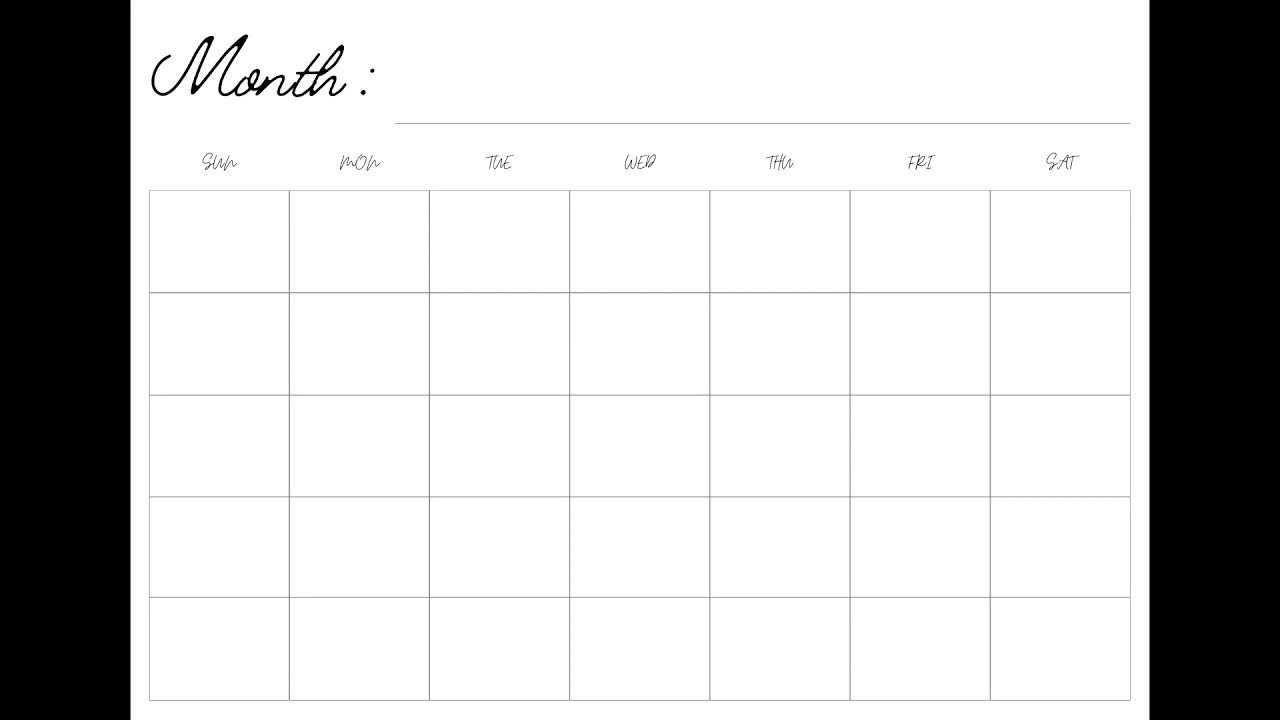 Free Printable Blank Monthly Calendar, Minimalist Template, Digital Calendar, A4/A5/Letter, Sun/Mon