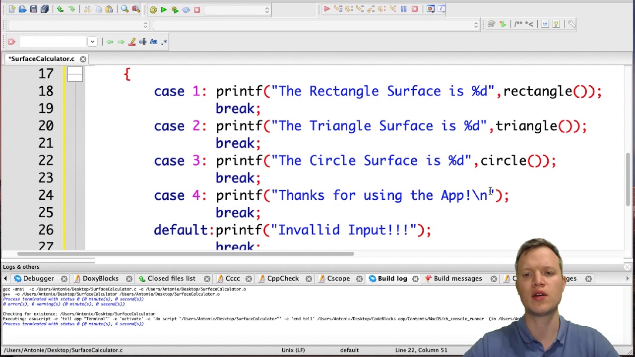 Ex3. C Programming - Surface Calculator (Menu Driven)