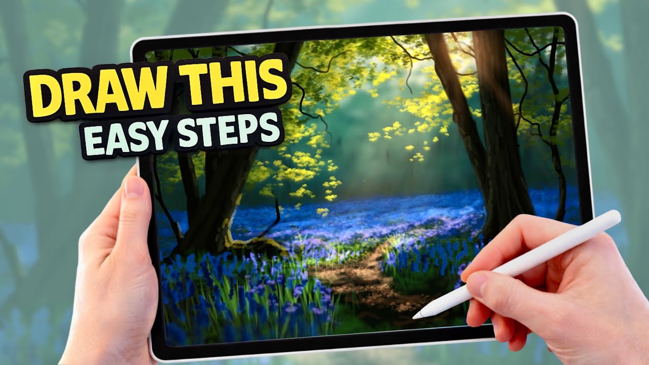 PROCREATE Bluebell Woods landscape Drawing Tutorial in EASY STEPS