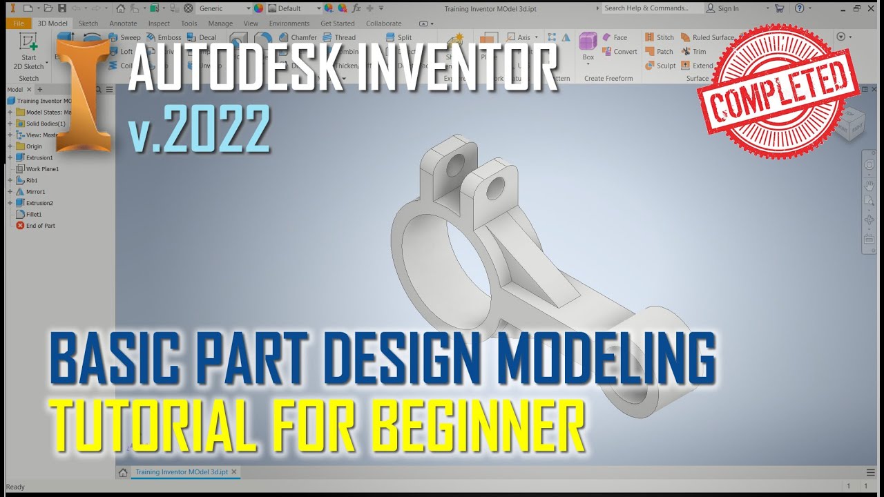 Inventor 2022 Part Design Tutorial For Beginner [COMPLETE]