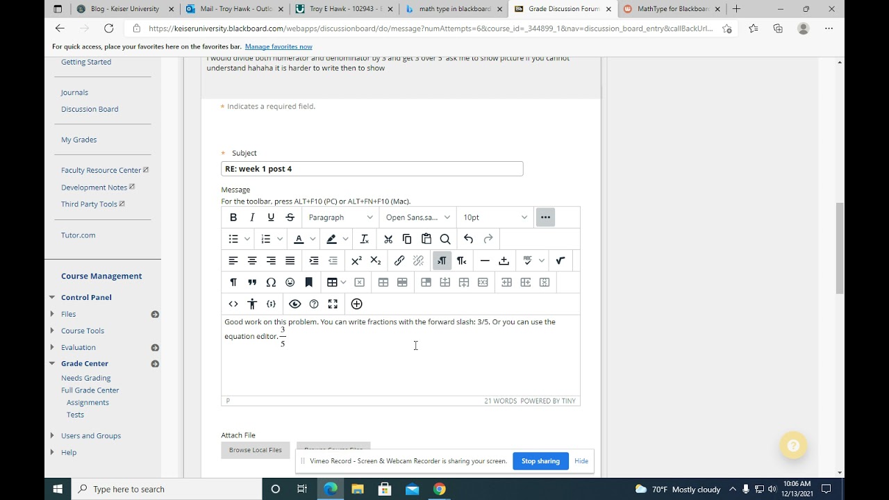 Using MathType in Blackboard Discussions