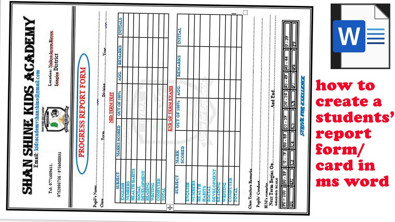 BIGGINERS TUTORIAL OF HOW TO EASILY DESIGN A SCHOOL REPORT CARD/PROGRESSIVE FORM IN MICROSOFT  WORD.
