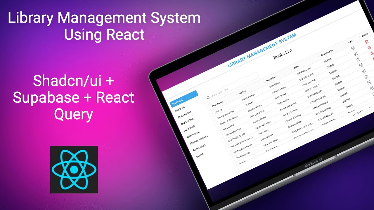 Library Management System Built Using React, Shadcn/ui, Supabase And React Query