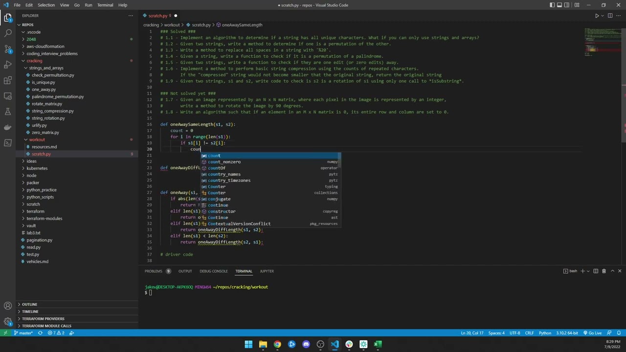 1.5 - Cracking the Coding Interview - One Edit (Python)