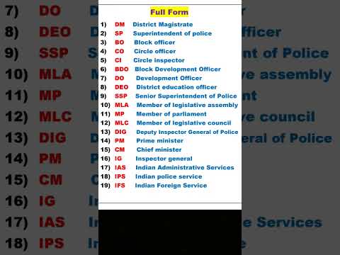 Full form of IAS SP IPS IFS BO CO BDO DIG DEO DM CM `#ias #ifs #ig #SP #dm #deo #fullforms #Shorts