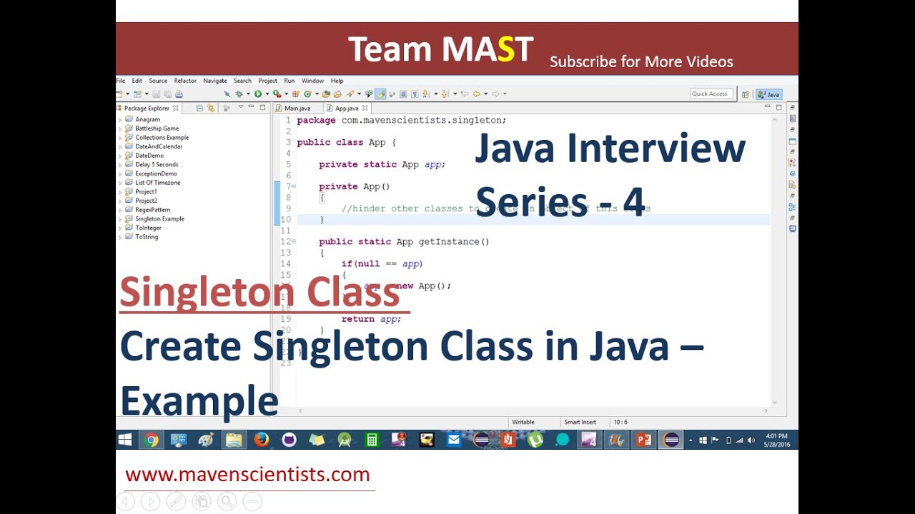 Java Interview Series - 4 | Java Singleton class Example | Team MAST
