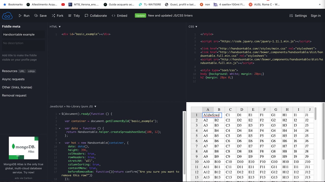 handsontable readonly issue