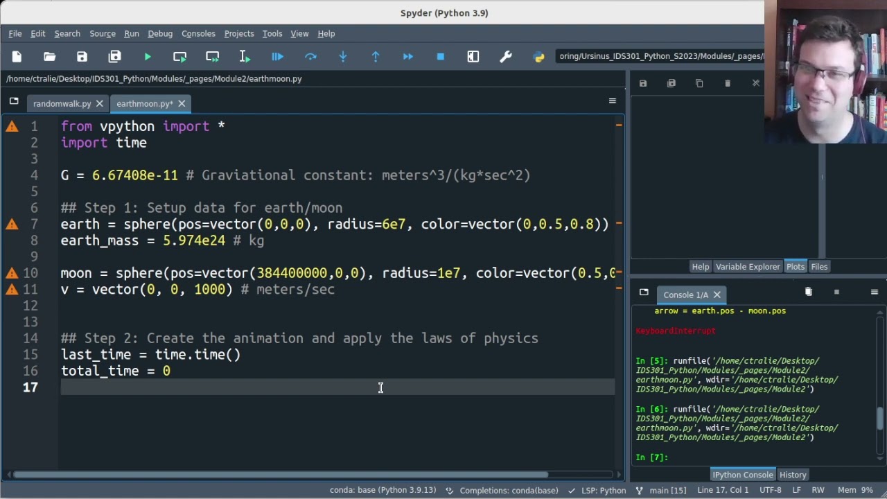 Problem Solving with Python: VPython, Gravitational Simulations